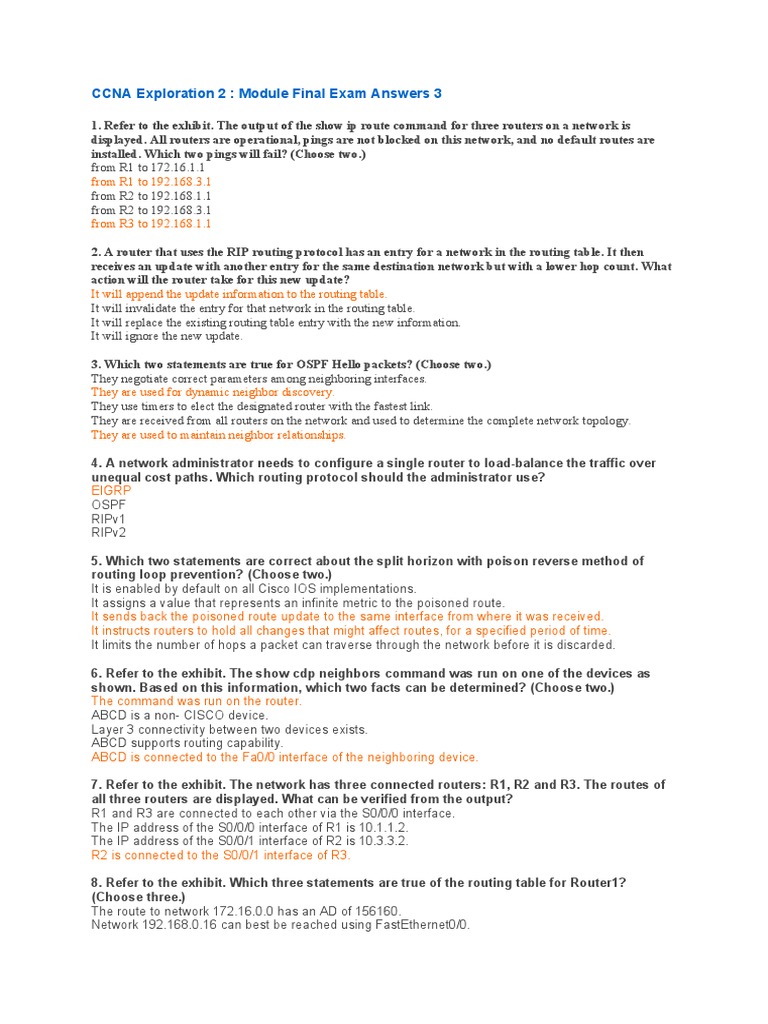 Analysis of a CCNA Exploration 2 Module Final Exam | PDF | Routing | Router (Computing)