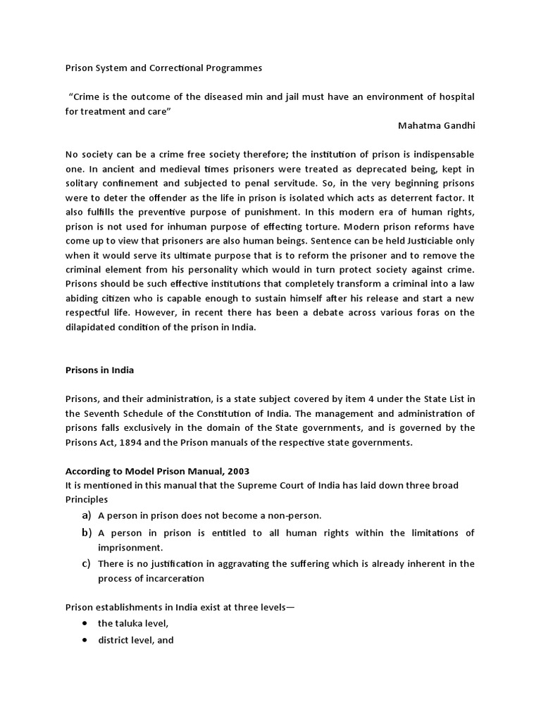 Prison System and Correctional Programmes | PDF | Prison | National ...