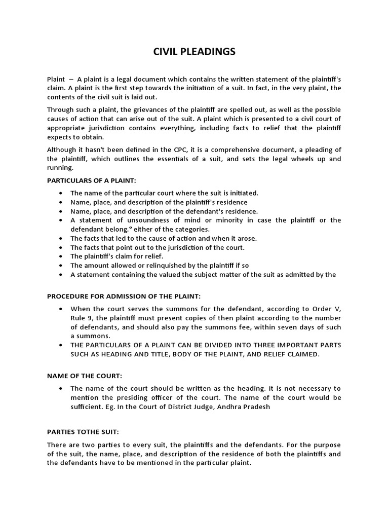 Civil Pleadings: Particulars of A Plaint | PDF | Writ | Lawsuit
