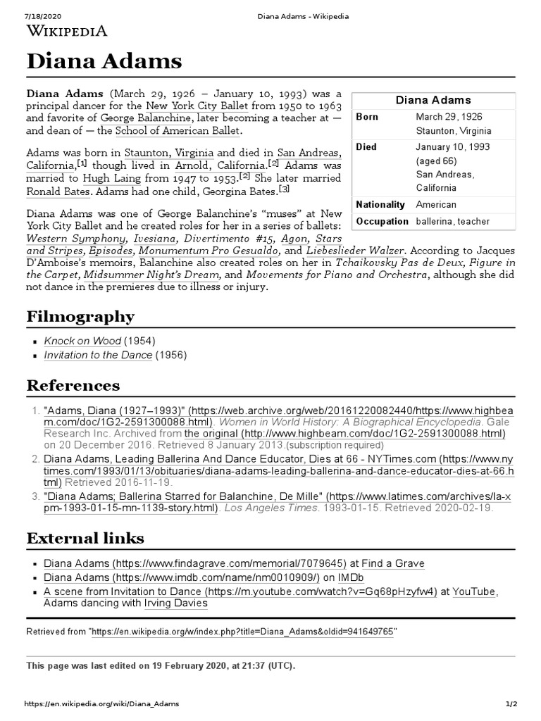 Diana Adams - Wikipedia | PDF | Concert Dance | Ballet Companies