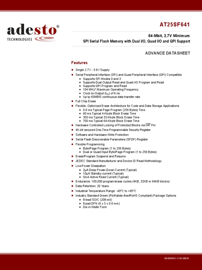 At25sf641 111 | PDF | Flash Memory | Input/Output