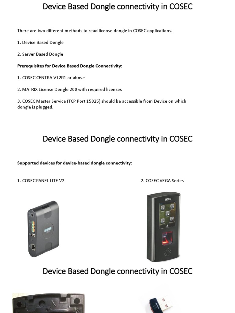 Configuring Device Based Dongle Connectivity in COSEC Systems to Enable ...