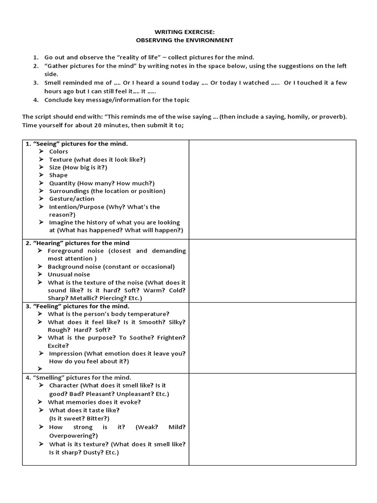Mindful Observation Writing Exercise | PDF