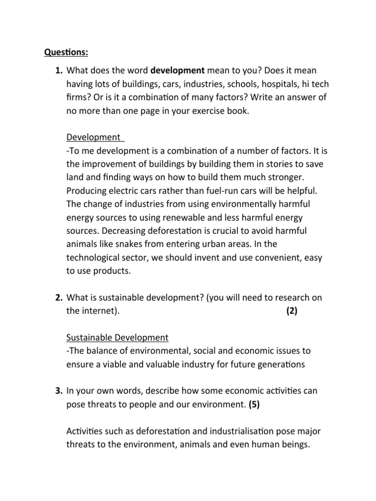 Questions - Development Issues | PDF | Sustainability | Deforestation