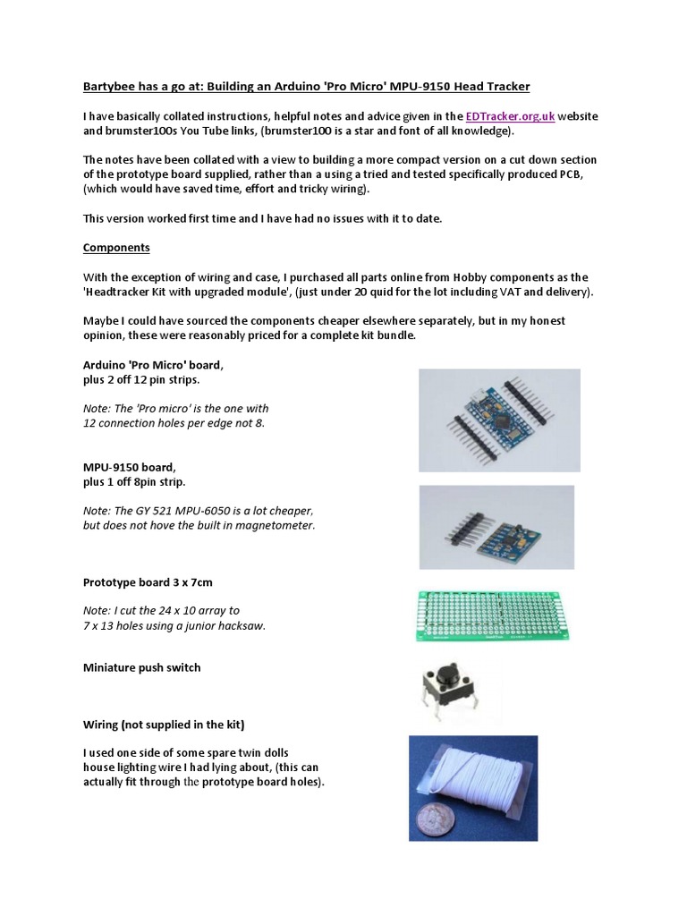 Bartybee Has A Go At: Building An Arduino 'Pro Micro' MPU-9150 Head ...