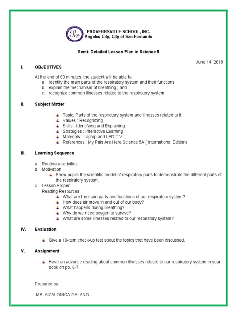 Science 5 Lesson Plans: Respiratory System | PDF | Inquiry Based ...