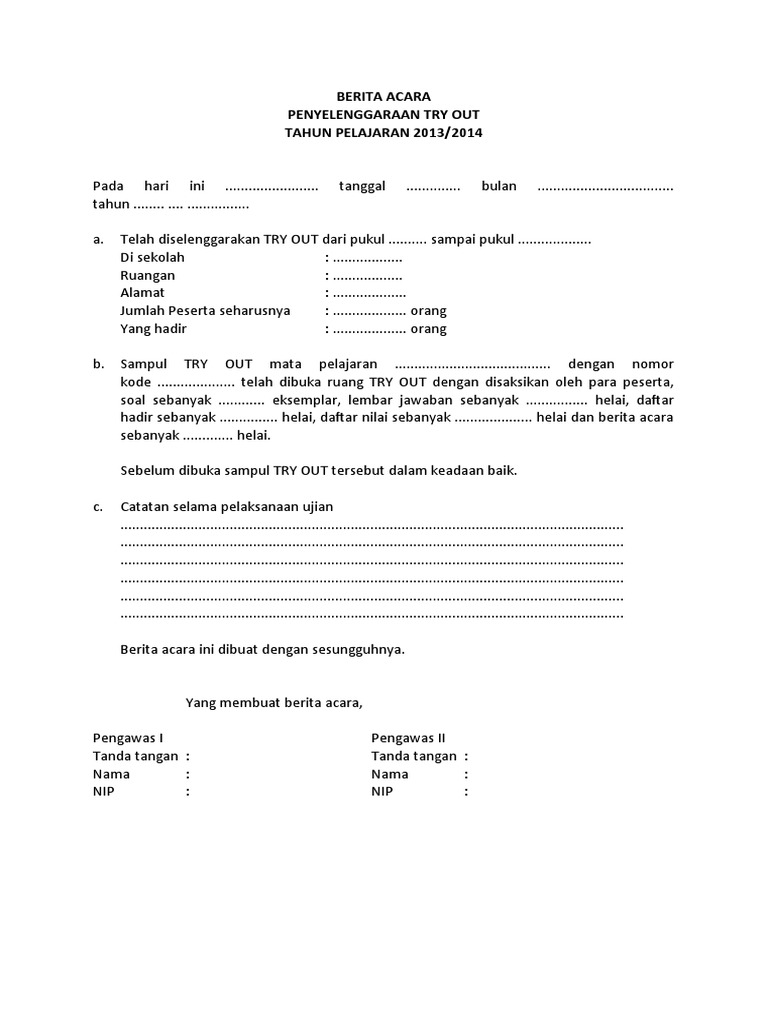 Berita Acara Try Out | PDF