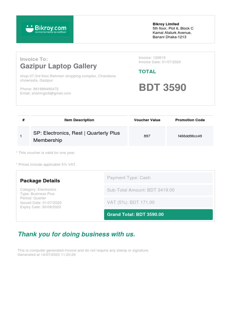 Invoice for Electronics Membership Purchase | PDF