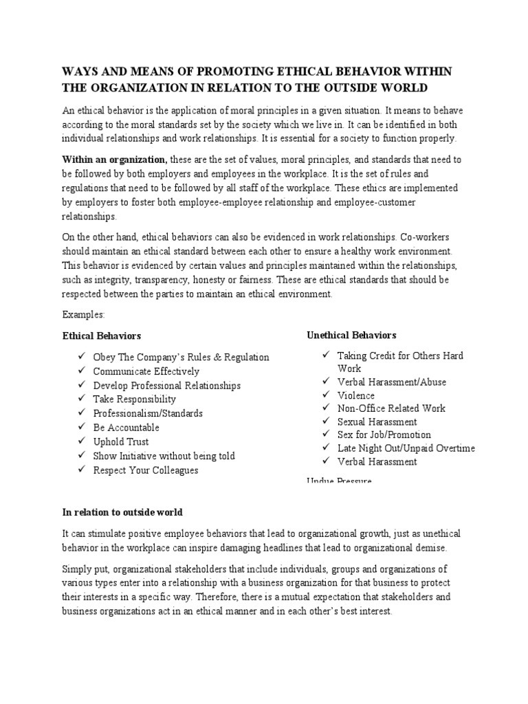 Promoting Ethical Behavior in Organizations | PDF | Sexual Harassment ...