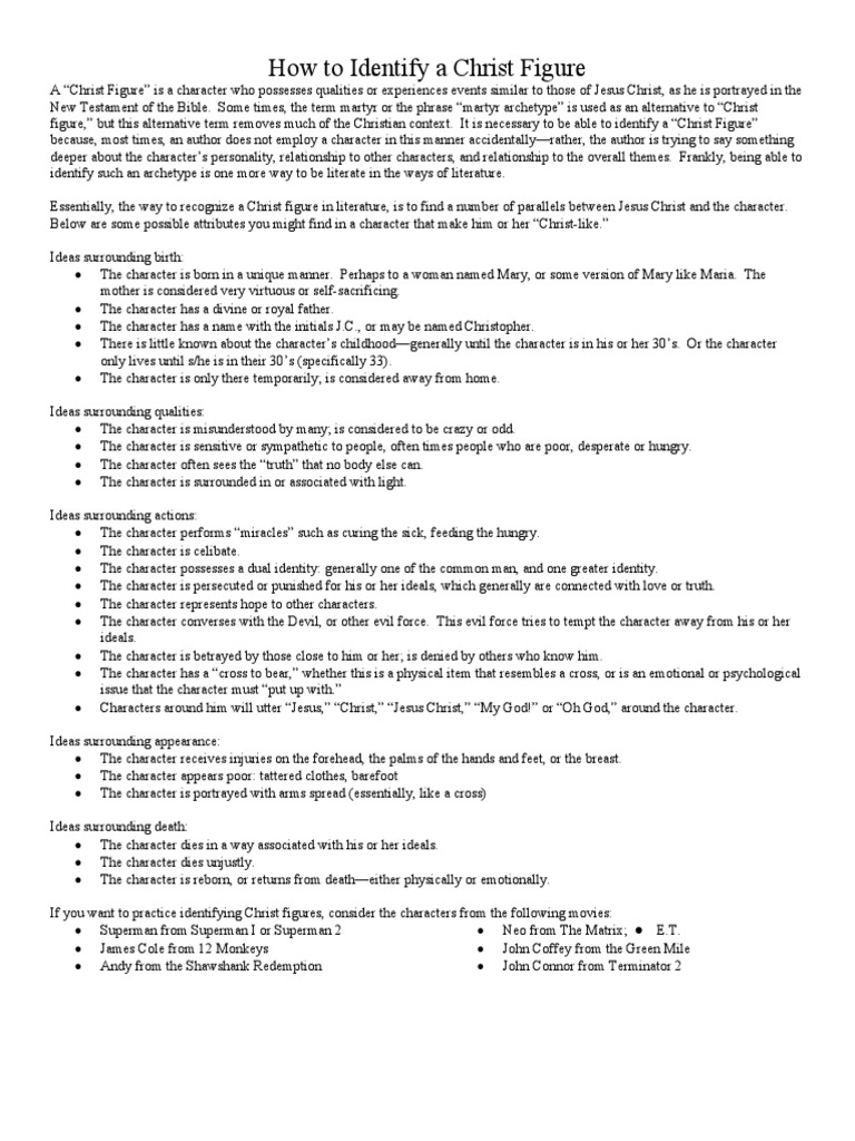 How To Identify A Christ Figure in Literature | PDF | Martyr | Mary ...