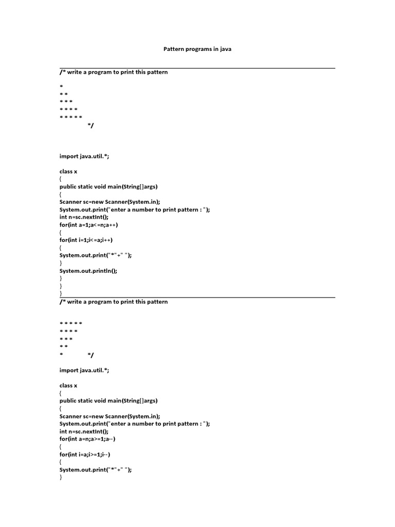 Pattern Programs in Java | PDF