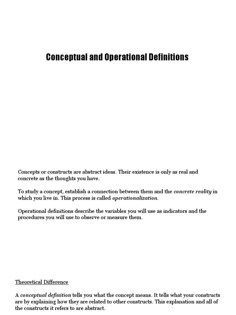 Conceptual and Operational Definitions | PDF | Concept | Depression (Mood)