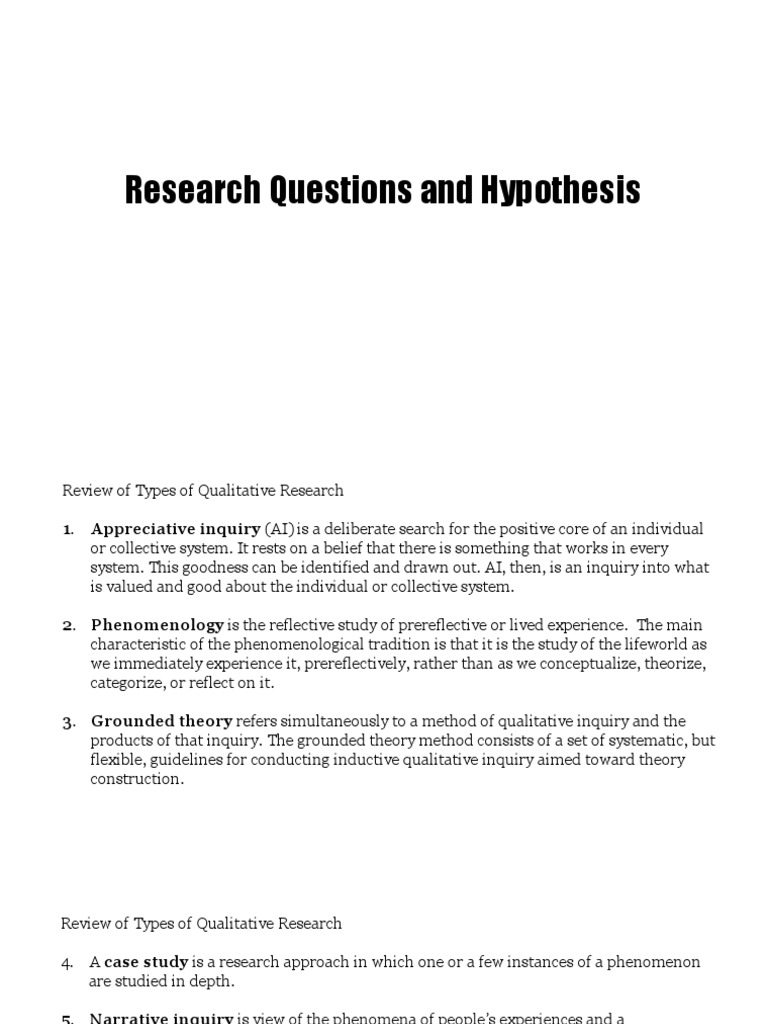 Research Questions and Hypothesis | PDF | Qualitative Research | Hypothesis