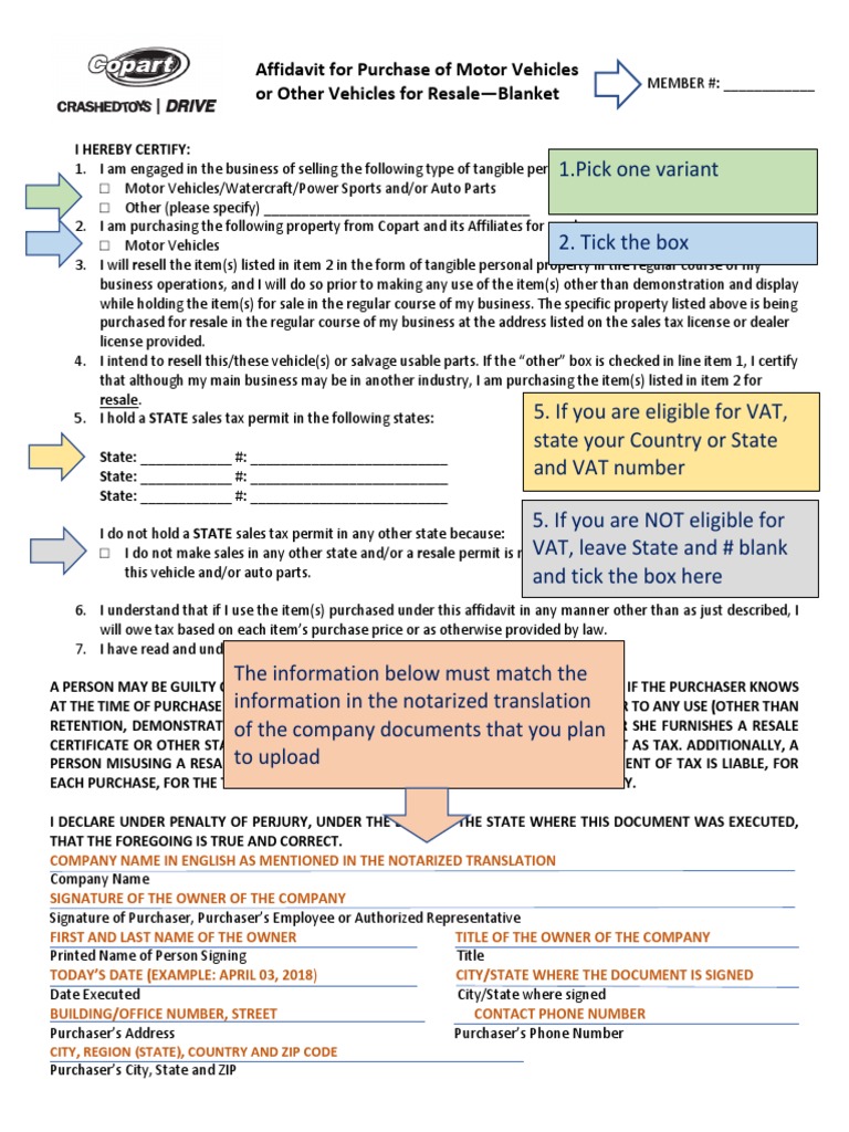 Vehicle Purchase Affidavit for Resale | PDF | Notary Public | Use Tax