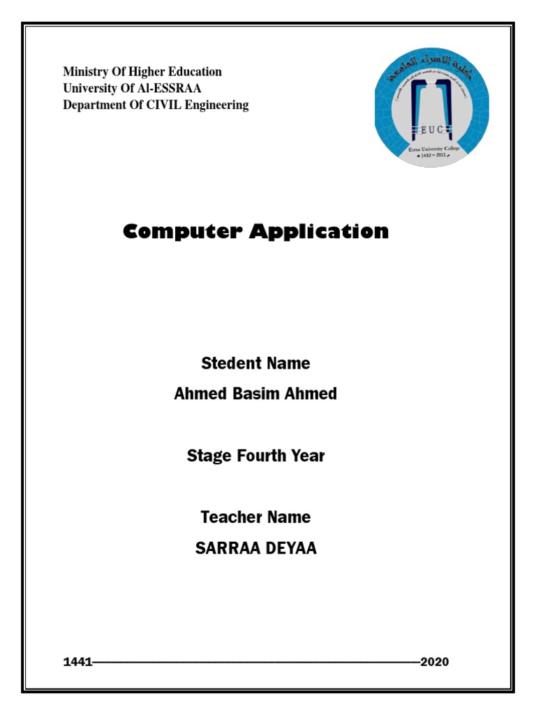 Computer Application: Stedent Name Ahmed Basim Ahmed | PDF | Civil ...