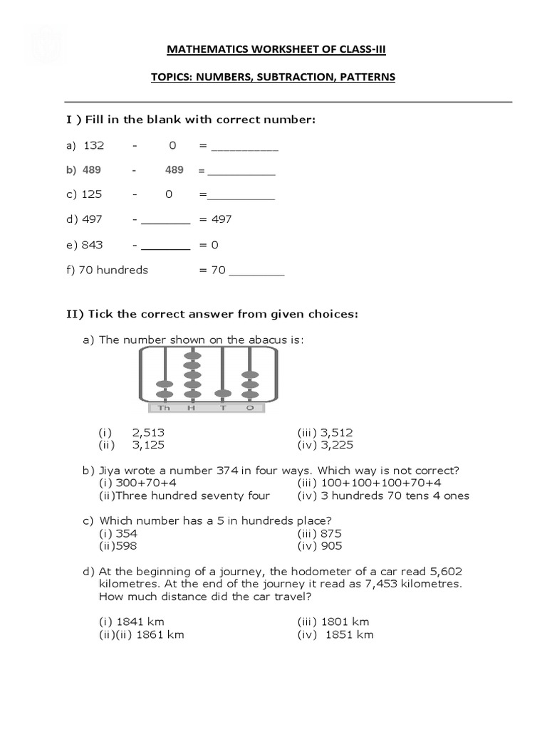 Class 3 Patterns Worksheet | PDF | Teaching Methods & Materials