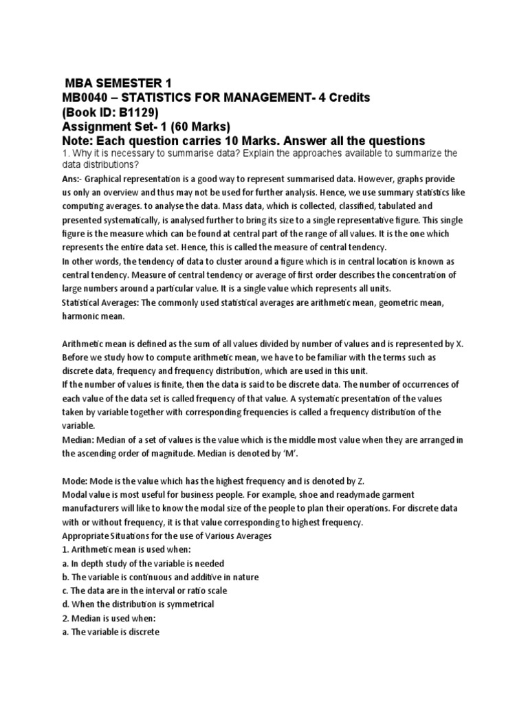 Mba Semester 1 Mb0040 - Statistics For Management-4 Credits (Book ID ...