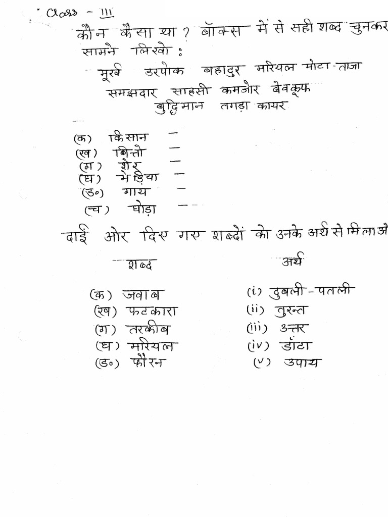 CBSE Class 3 Hindi Practice Worksheet | PDF