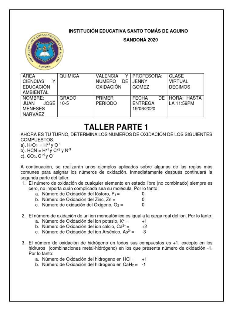 Desarrollo Valencia y Numero de Oxidación 2 JJMN PDF | PDF | Redox | Rieles