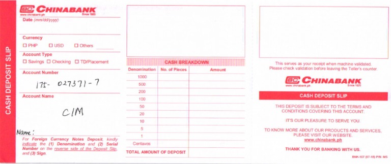 CASH Deposit Slip | PDF