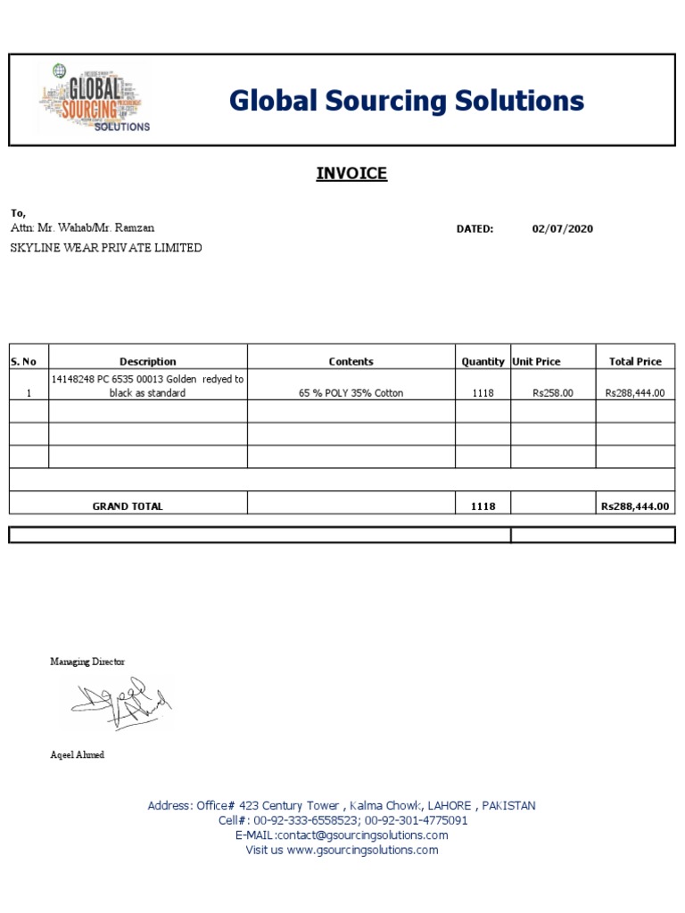 Global Sourcing Solutions: Invoice | PDF