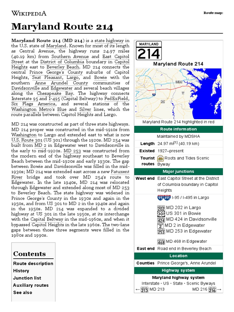 Maryland Route 214 - Wikipedia | PDF | Road | Road Infrastructure