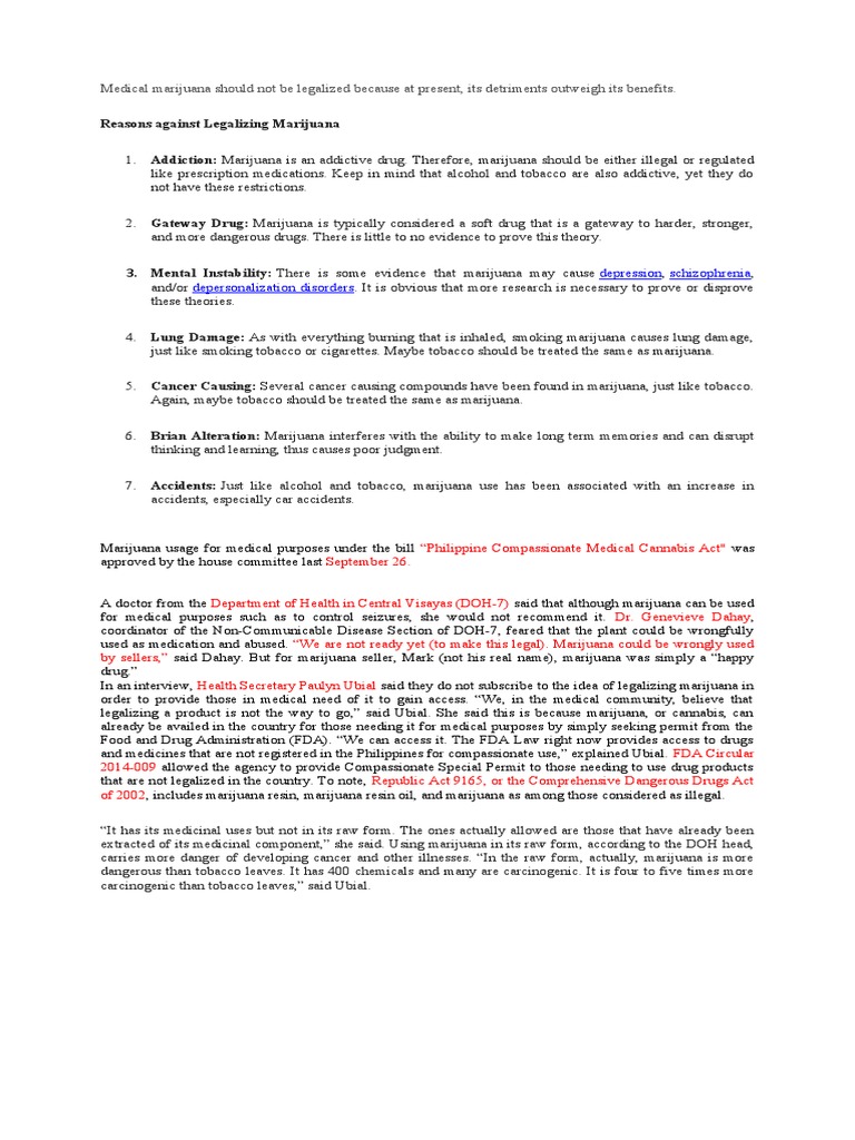 Reasons Against Legalizing Marijuana | PDF | Cannabis (Drug) | Medical ...