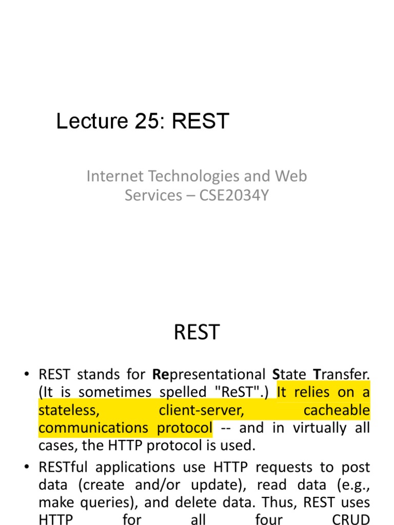 Weeks 25 - REST | PDF | Representational State Transfer | Hypertext Transfer Protocol