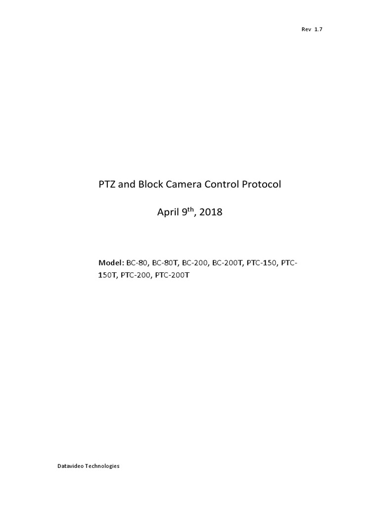 Datavideo PTZ VISCA Commands Rev. 1.7 - 20180409 PDF | PDF ...