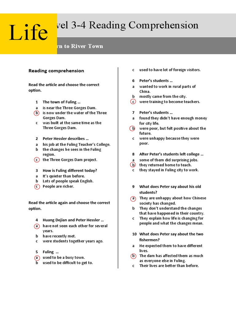 Level 3-4 Reading Comprehension: Return To River Town | PDF