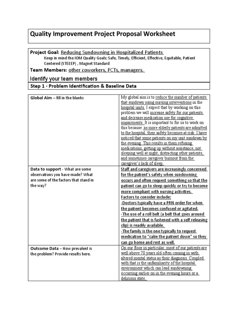 Quality Improvement Proposal Worksheet | PDF | Caregiver ...