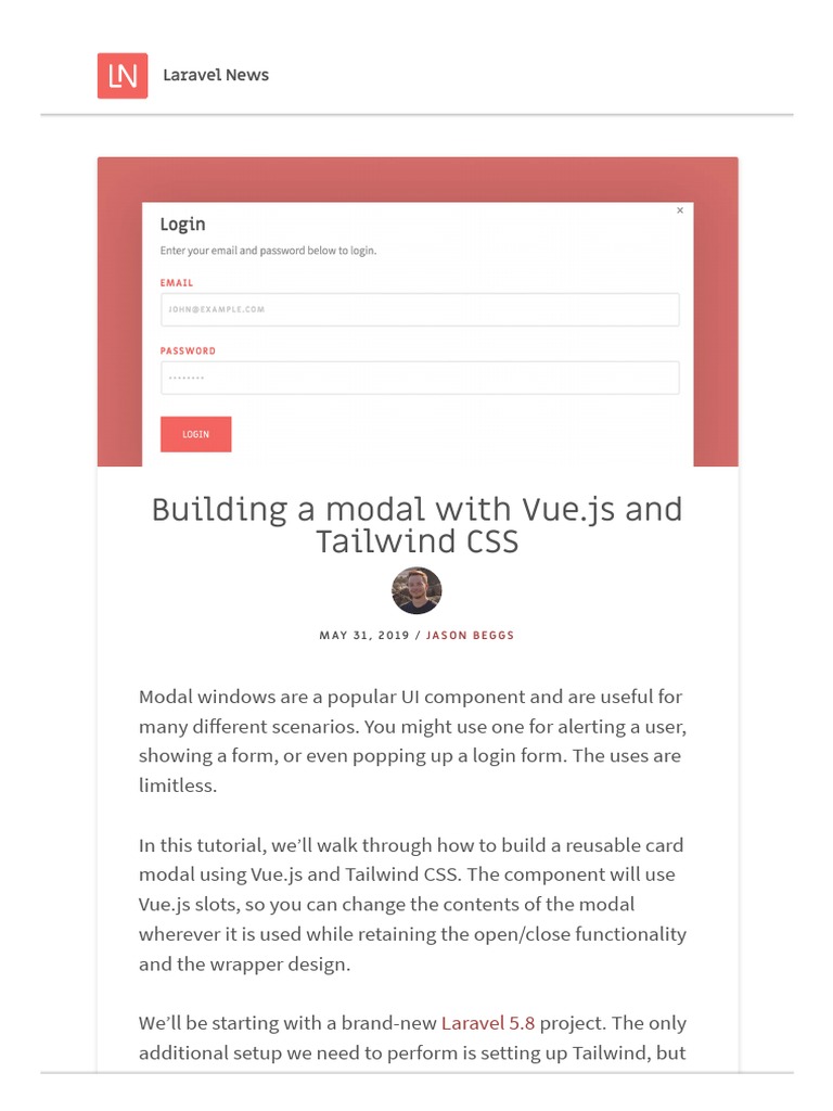 Building A Modal With Vue - Js and Tailwind CSS - Laravel News | PDF ...