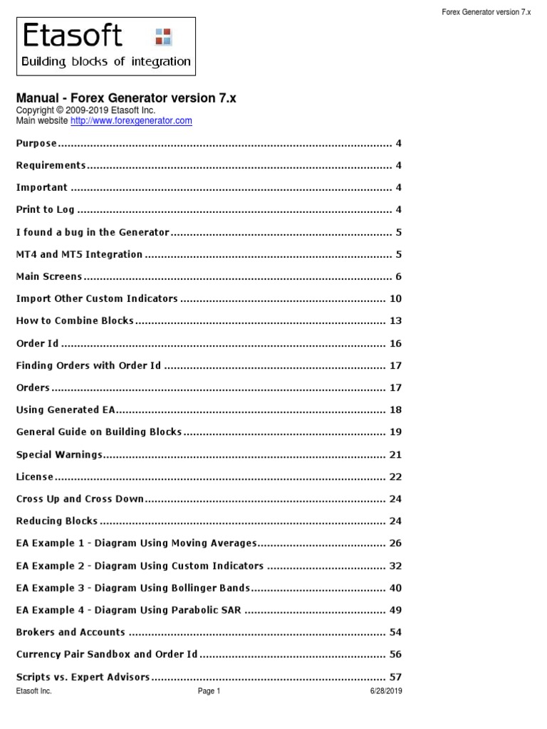 Manual - Forex Generator Version 7.x: Main Website | PDF