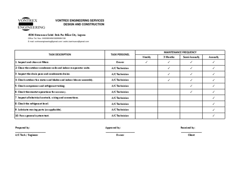 Air Conditioning Maintenance Schedule | PDF | Air Conditioning ...