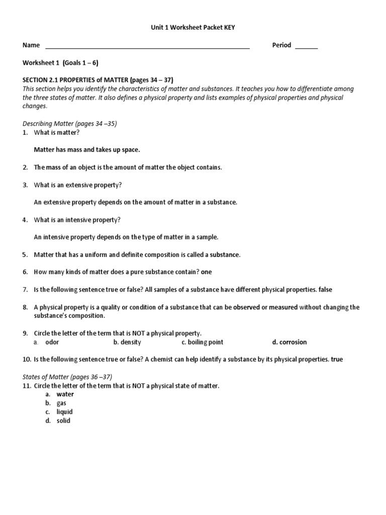 Unit 1 Worksheet Packet KEY Name Period Worksheet 1 (Goals 1 - 6 ...