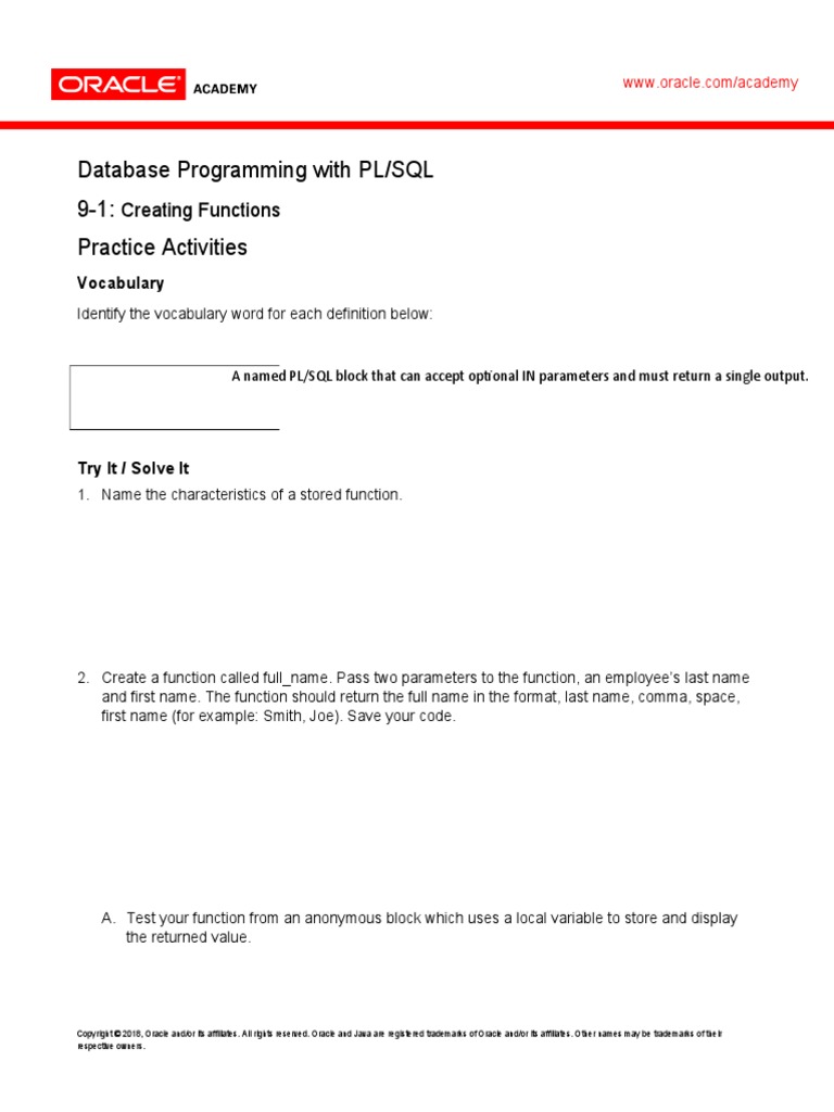 Database Programming With Pl Sql 9 1 Practice Activities Creating Functions Download Free