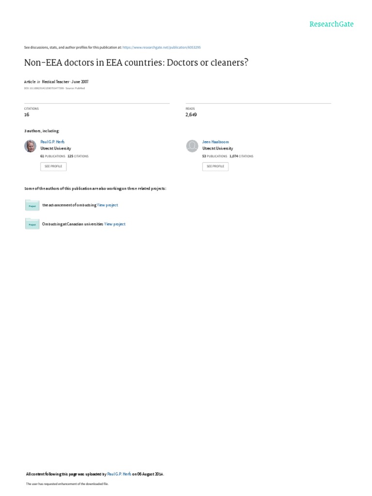 Non-EEA Doctors in EEA Countries: Doctors or Cleaners?: Medical Teacher ...