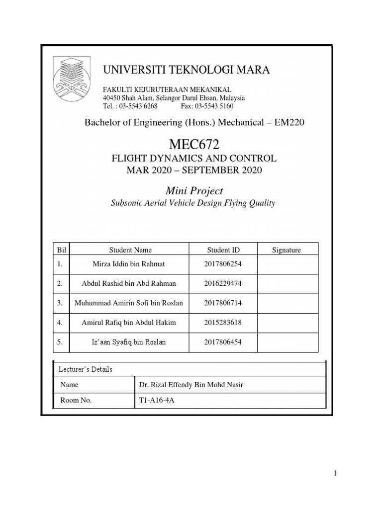 Report Flight Dynamic (Mirza) PDF | PDF | Flight Dynamics (Fixed Wing ...
