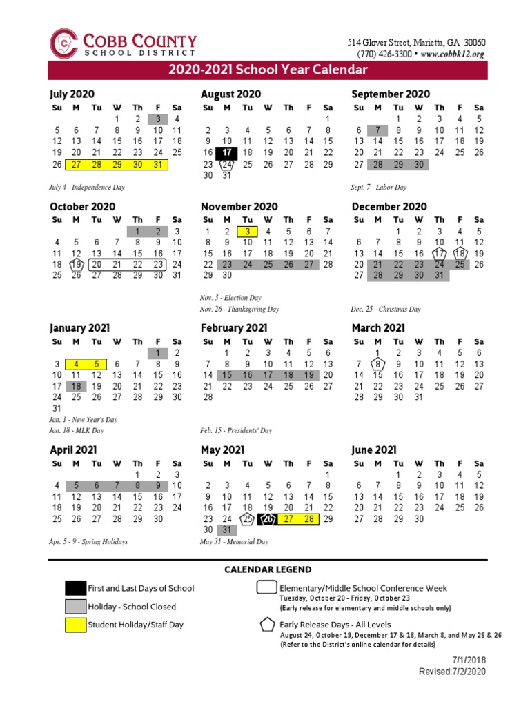 2020-2021 School Year Calendar | PDF | Observances | Public Holiday