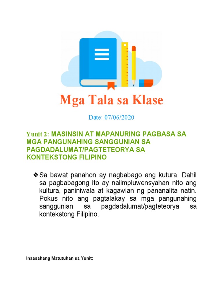 DALUMAT SA FILIPINO YUNIT 2 - Modyul 1 | PDF