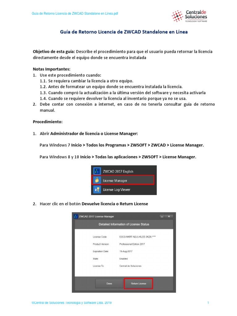 Guía de Retorno Licencia de ZWCAD Standalone en Línea | PDF