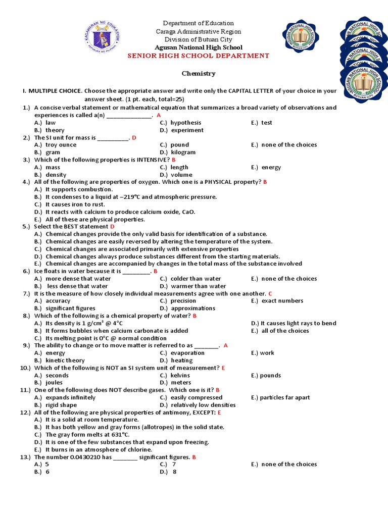 Chem 1 - Chap 1MatterMeasurement - Answer | PDF | Density | Matter