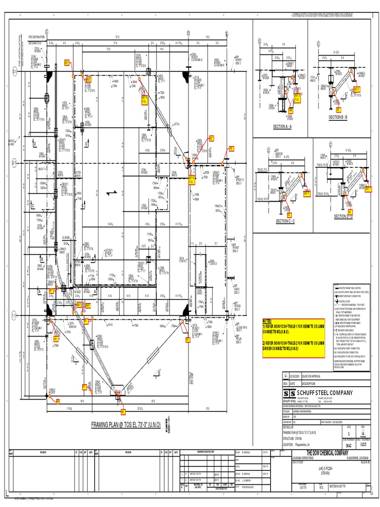 Framing Plan at Tos El 73'-3" (U.N.O) : Schuff Steel Company | PDF