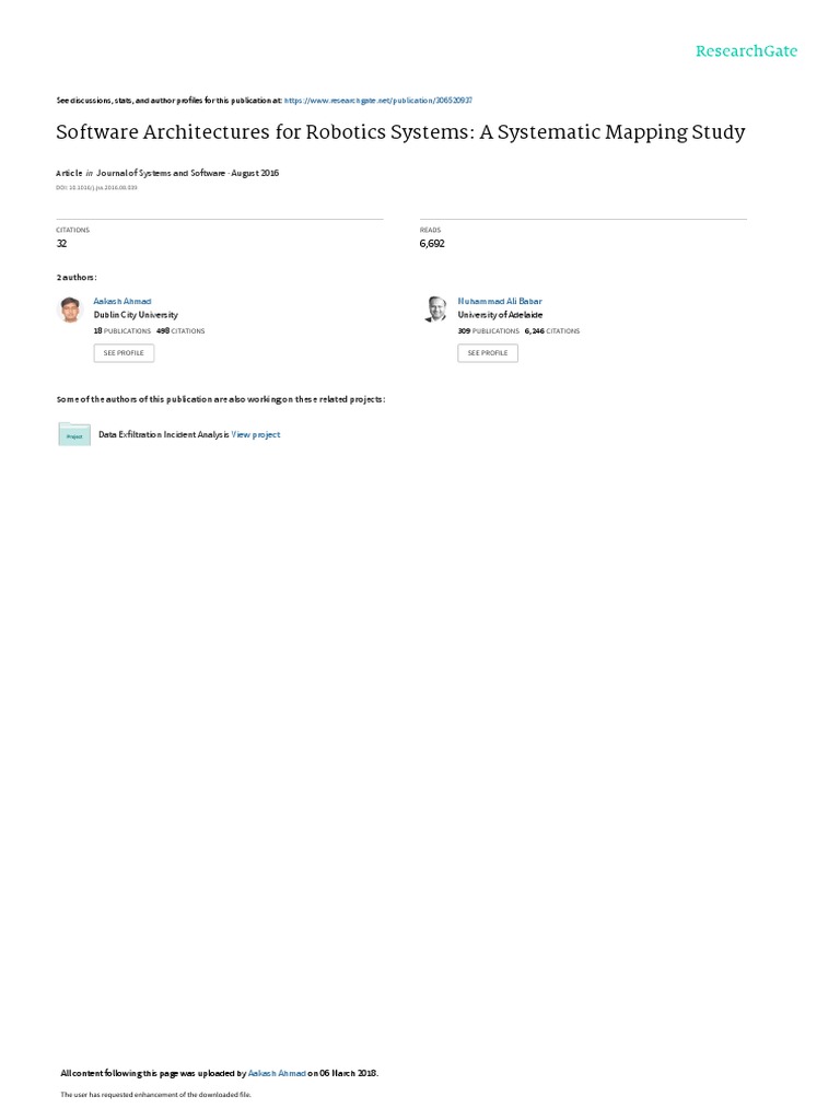 Software Architectures For Robotics Systems: A Systematic Mapping Study | PDF | Software ...