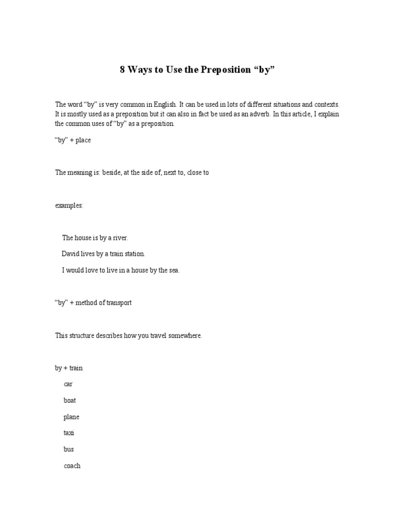 8 Uses of the Preposition "By" | PDF | Preposition And Postposition ...