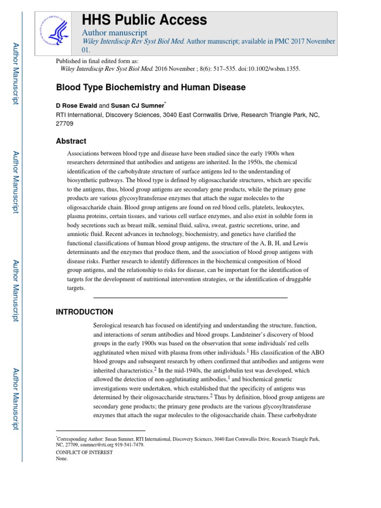 HHS Public Access: Blood Type Biochemistry and Human Disease | Download ...