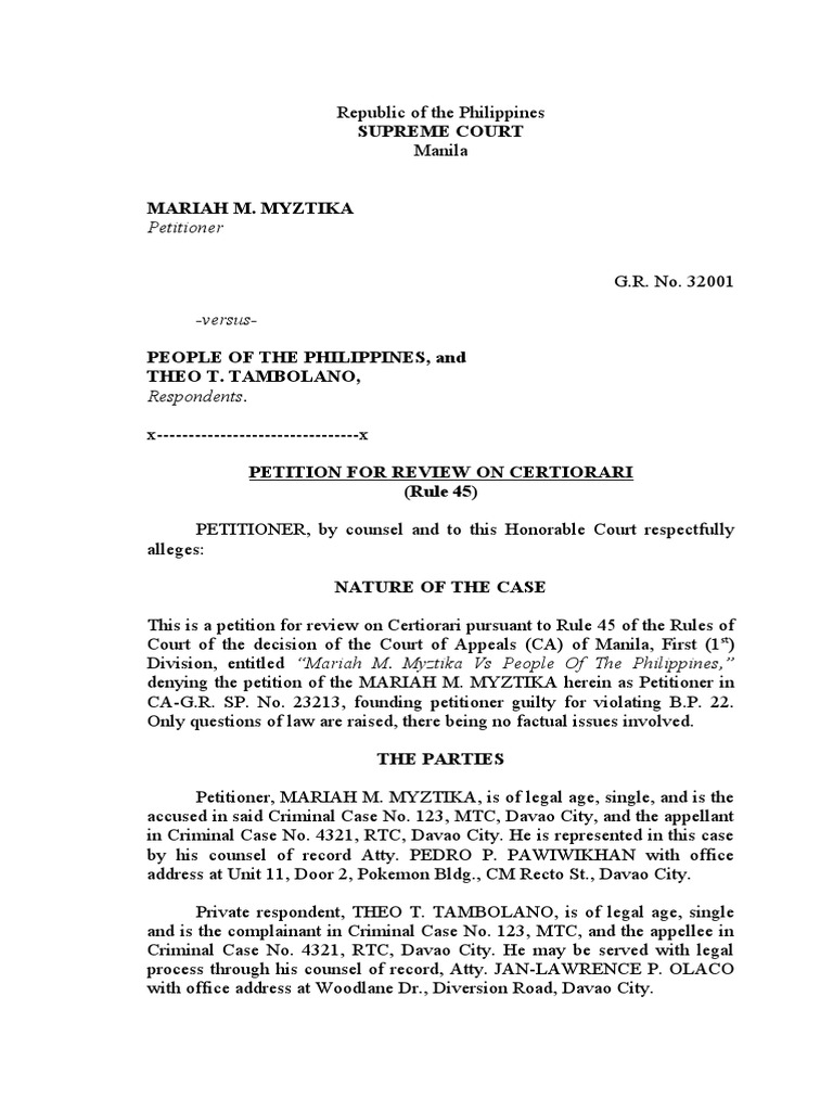 Petition For Review On Certiorari 45 | PDF | Certiorari | Appeal