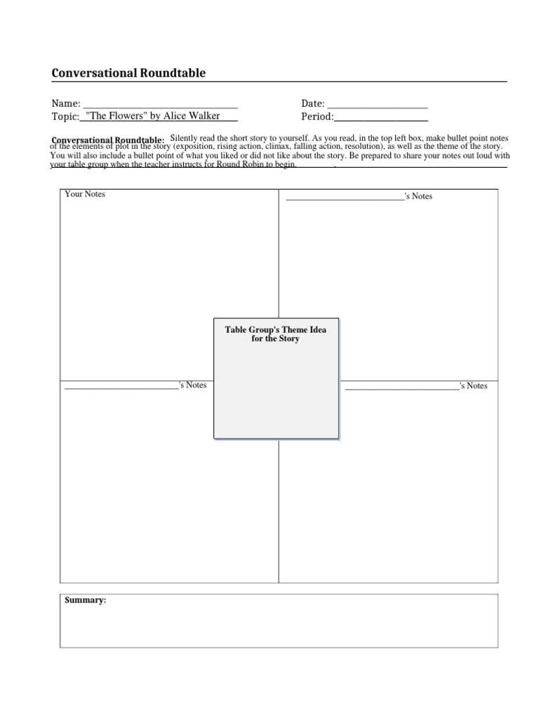 Flowers Story - Conversational Roundtable - Graphic Organizer | PDF