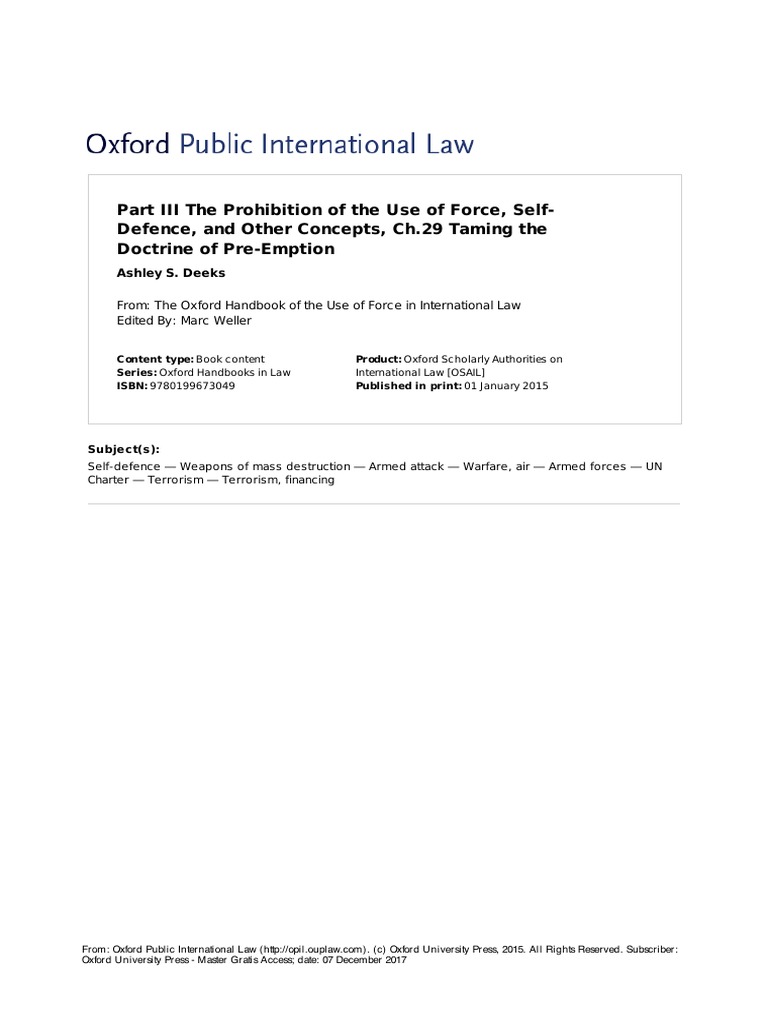 Part III The Prohibition of The Use of Force, Self-Defence, and Other ...