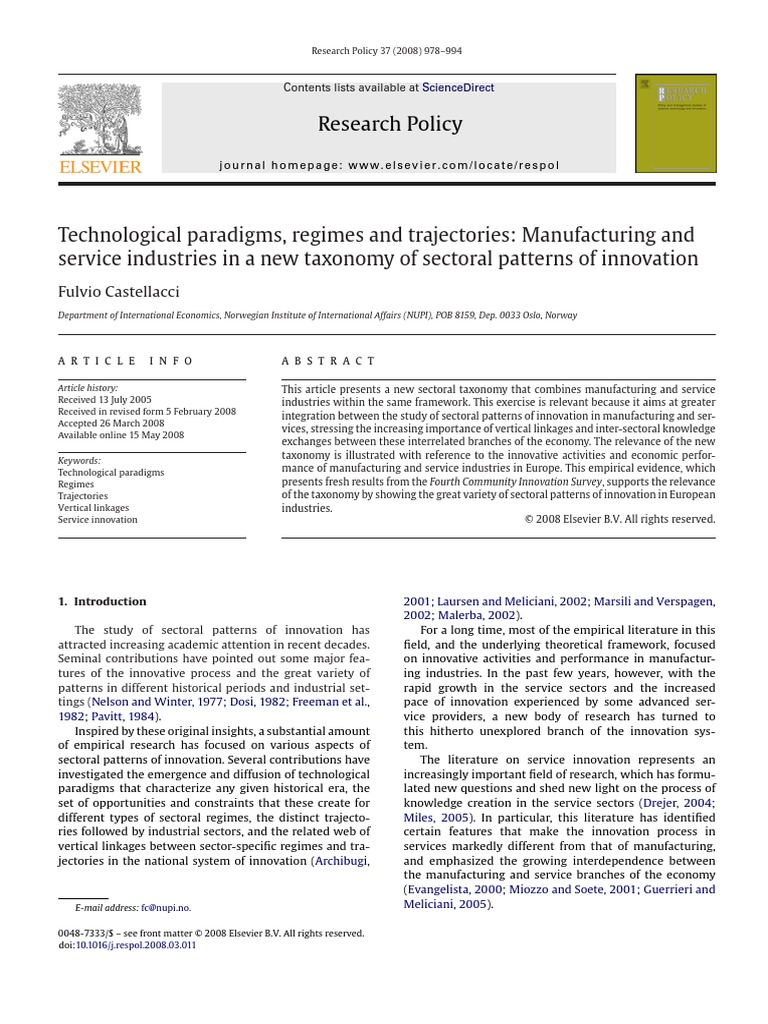 Technological Paradigms, Regimes and Trajectories: Manufacturing and ...